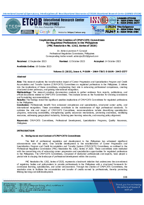 (PDF) Implications of the Creation of CPSP-CATS Committees for ...