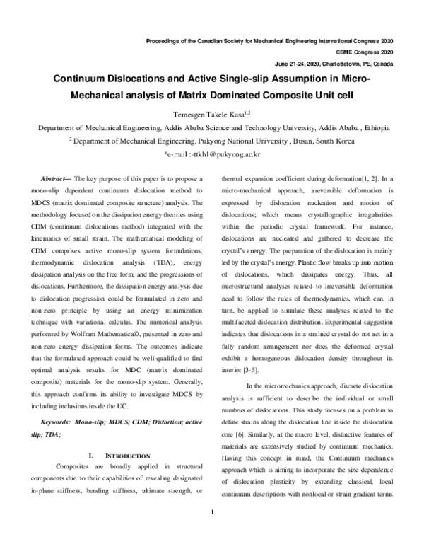(PDF) Continuum Dislocations and Active Single-slip Assumption in MicroMechanical analysis of ...