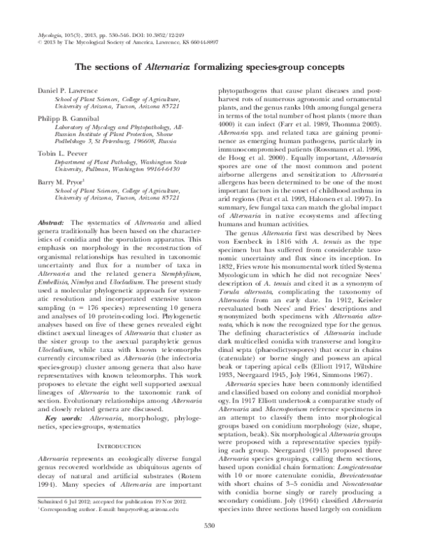 (PDF) The sections ofAlternaria: formalizing species-group concepts