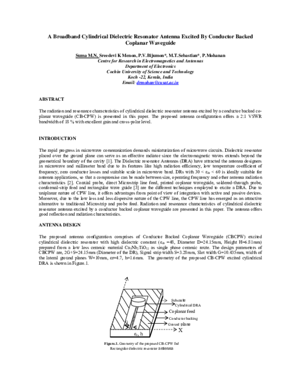 Pdf A Broadband Cylindrical Dielectric Resonator Antenna Excited By