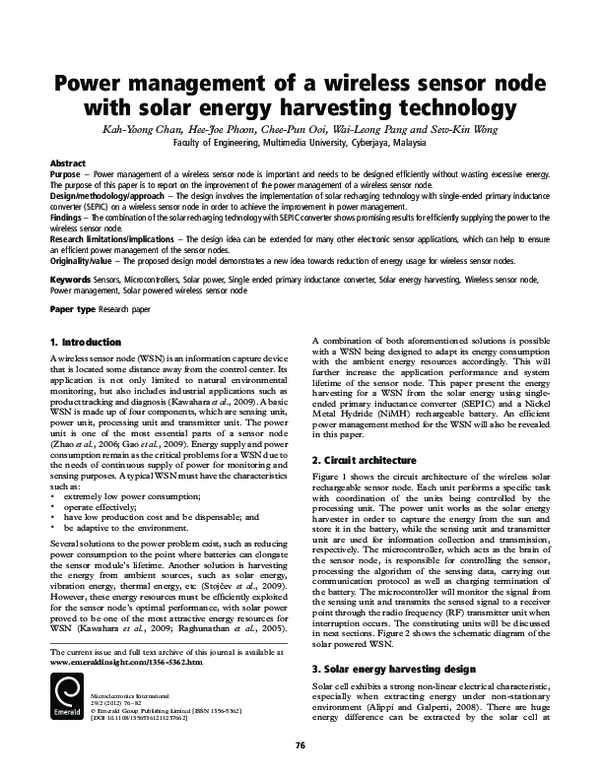 Pdf Power Management Of A Wireless Sensor Node With Solar Energy Harvesting Technology