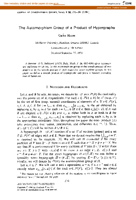 (PDF) The automorphism group of a product of hypergraphs
