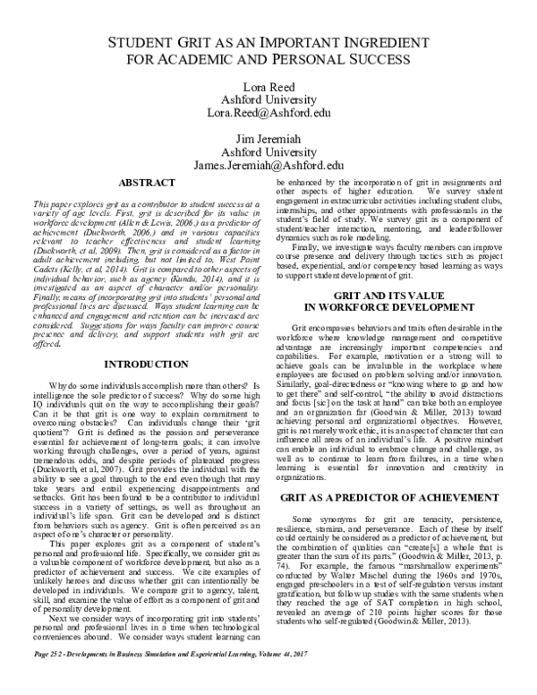 (PDF) Student Grit as an Important Ingredient for Academic and Personal ...