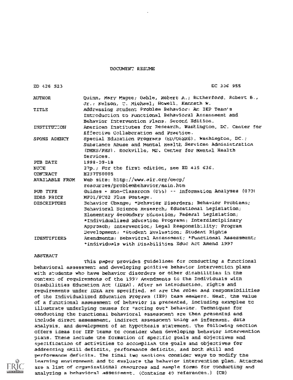 (PDF) Addressing Student Problem Behavior: An IEP Team's Introduction ...