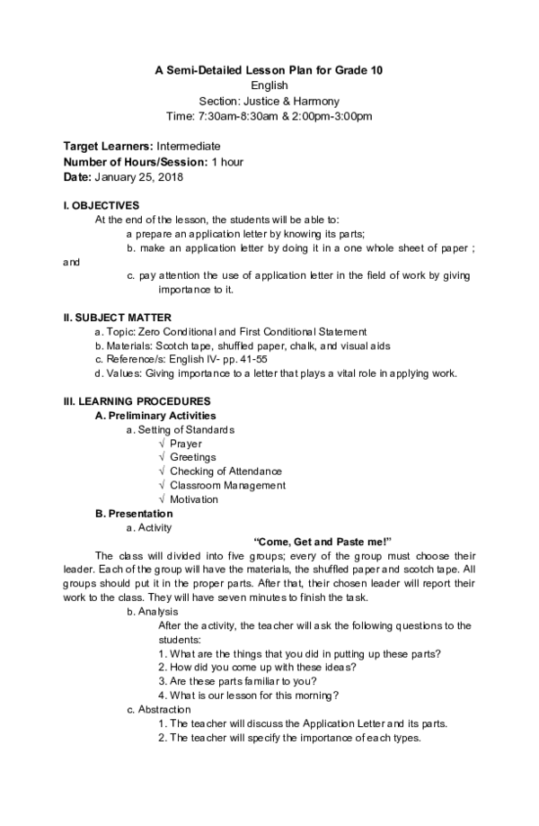 (DOC) A Semi-Detailed Lesson Plan for Grade 10 English Section: Justice ...