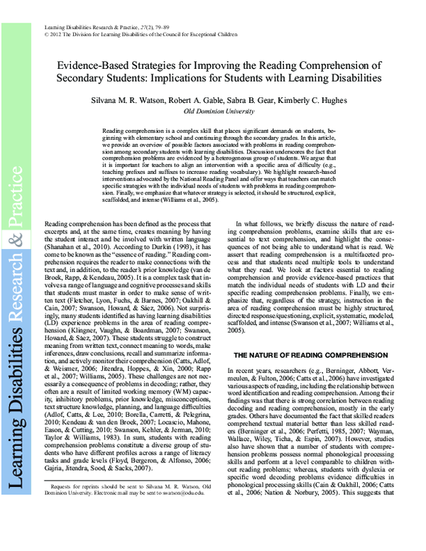 (PDF) Evidence-Based Strategies for Improving the Reading Comprehension ...