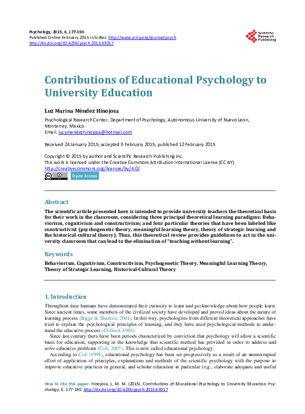 (PDF) Contributions of Educational Psychology to Understanding Student ...