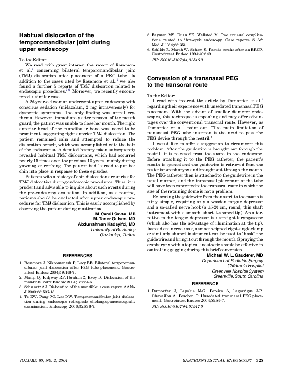 (PDF) Conversion of a transnasal PEG to the transoral route