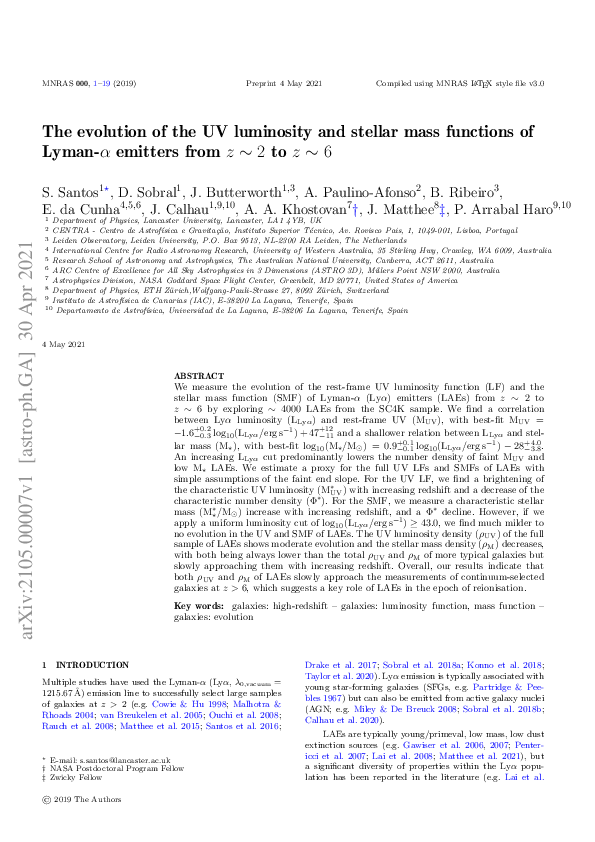 (PDF) The evolution of the UV luminosity and stellar mass functions of ...