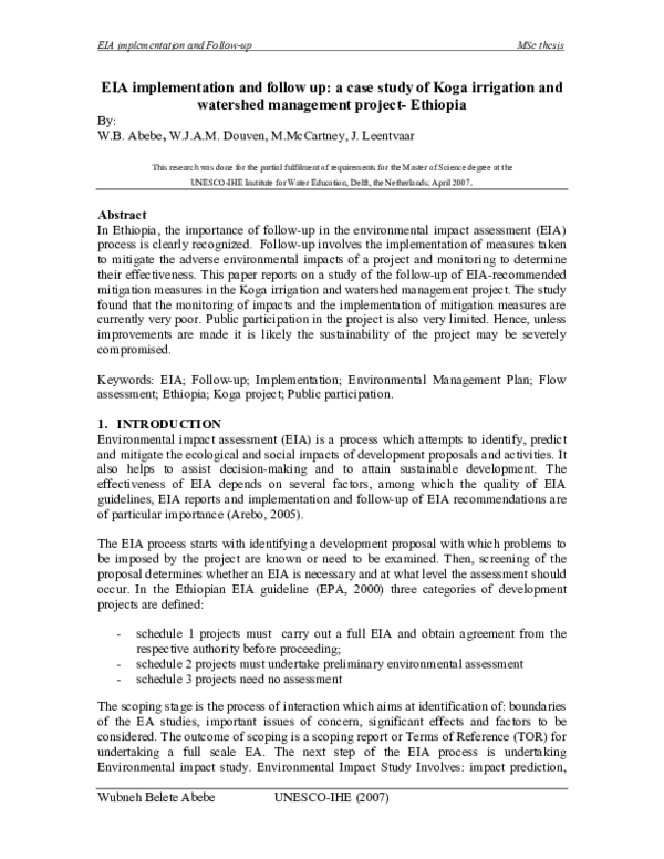 (PDF) EIA implementation and follow up: a case study of Koga irrigation ...
