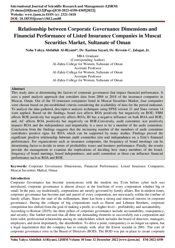 (PDF) Relationship between Corporate Governance Dimensions and ...