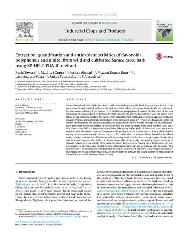 (PDF) Extraction, quantification and antioxidant activities of flavonoids, polyphenols and ...