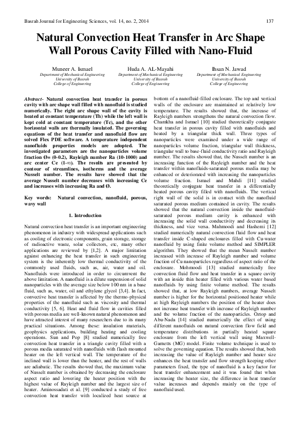(PDF) Natural Convection Heat Transfer in Arc Shape Wall Porous Cavity Filled with Nano-Fluid