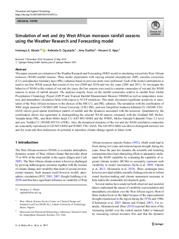 (PDF) Simulation of wet and dry West African monsoon rainfall seasons using the Weather Research ...