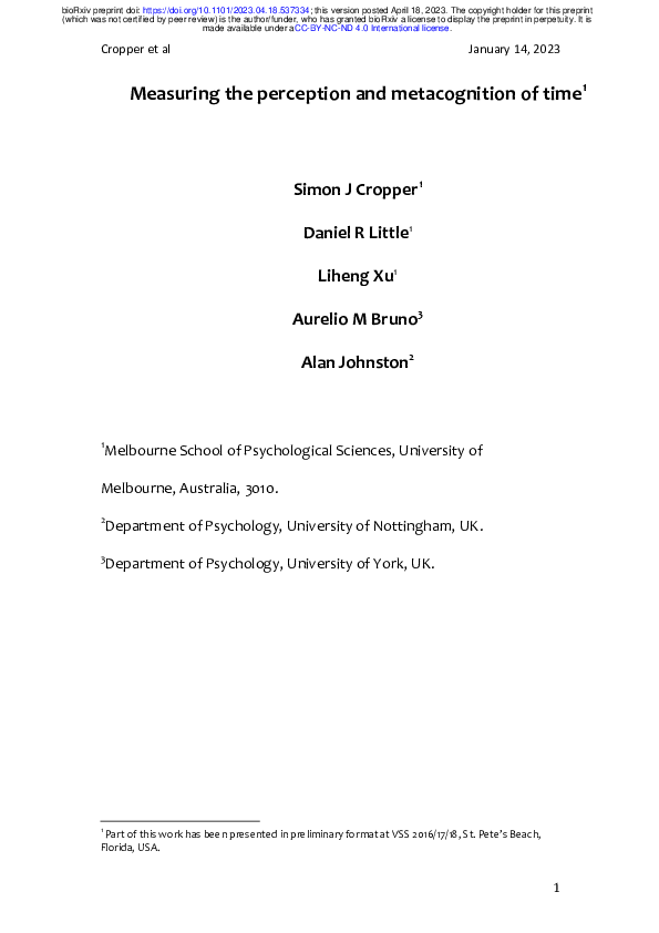 (PDF) Measuring the perception and metacognition of time | Simon ...