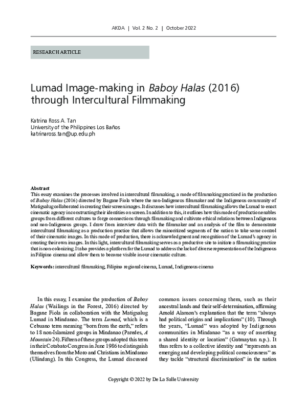 (PDF) Lumad Image-making in Baboy Halas (2016) through Intercultural ...