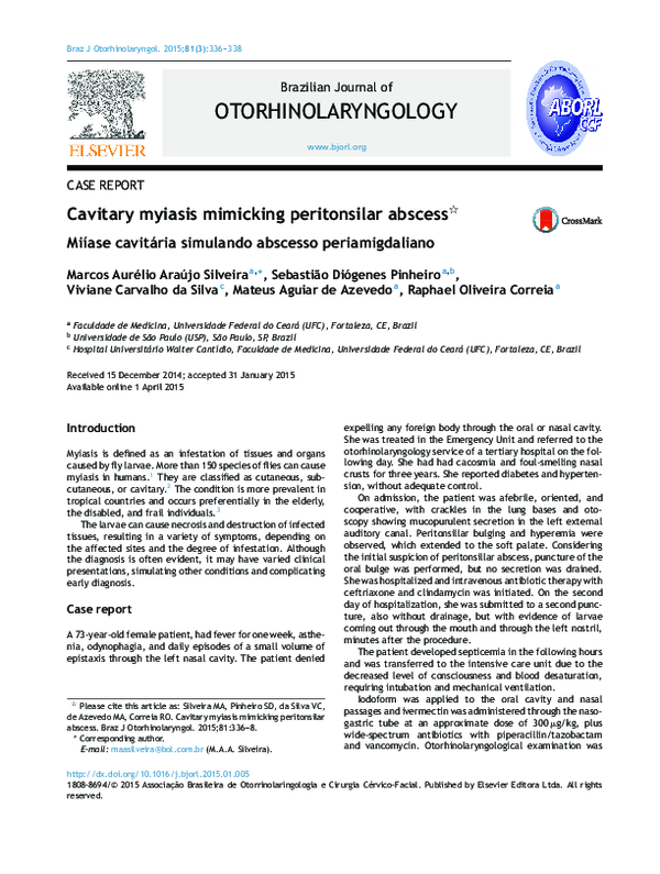 (PDF) Cavitary myiasis mimicking peritonsilar abscess