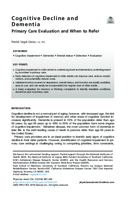 (PDF) Cognitive Decline and Dementia