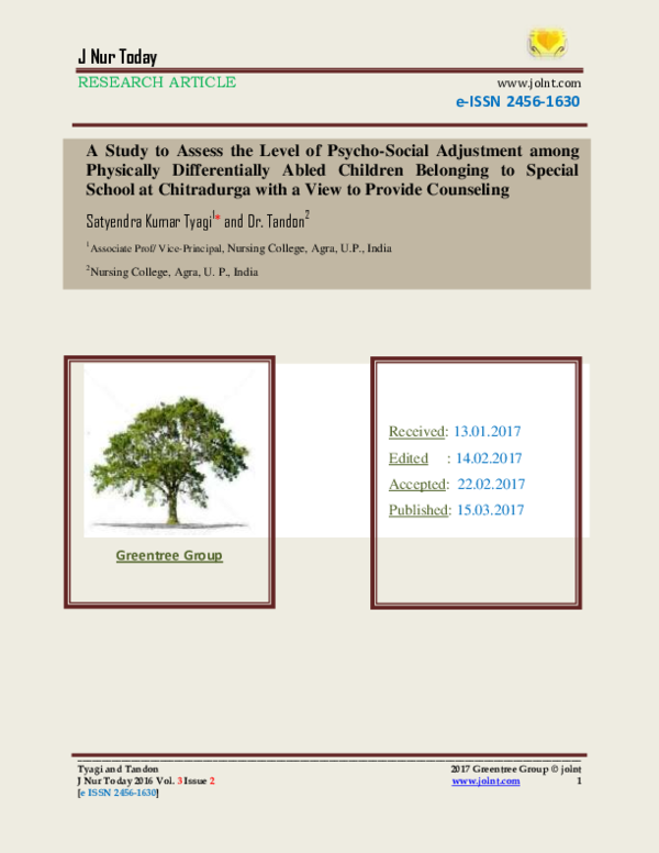 (PDF) J Nur Today A Study to Assess the Level of Psycho-Social ...