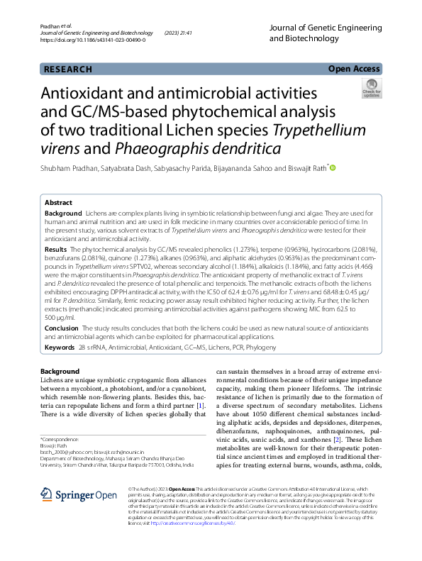 Pdf Antioxidant And Antimicrobial Activities And Gc Ms Based