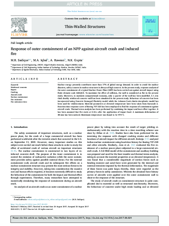 (PDF) Response of outer containment of an NPP against aircraft crash ...