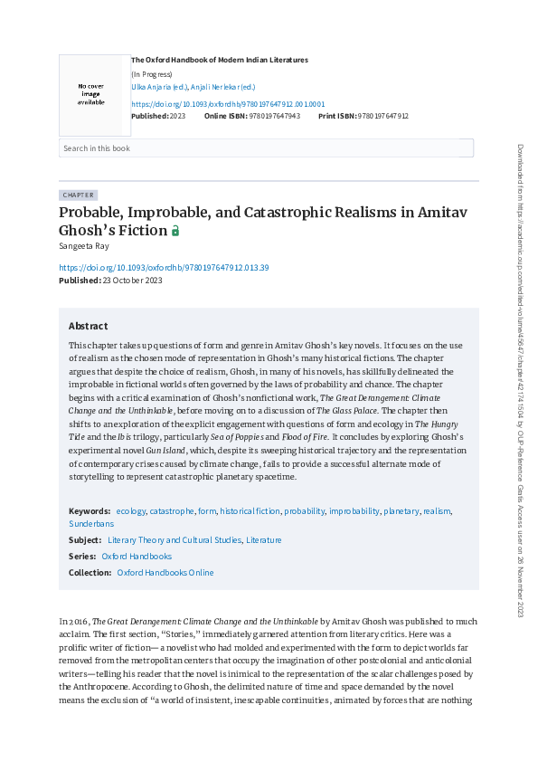(PDF) Probable, Improbable and Catastrophic Realisms in Amitav Ghosh's ...