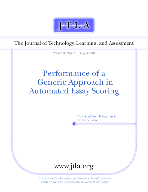 (PDF) Performance of a Generic Approach in Automated Essay Scoring