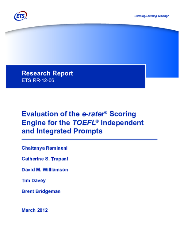 (PDF) Evaluation of Thee-Rater®scoring Engine for Thetoefl®independent ...