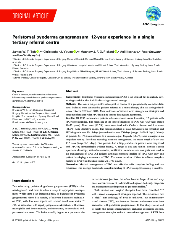 (PDF) Peristomal pyoderma gangrenosum: 12-year experience in a single ...