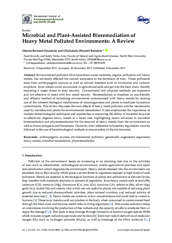 (PDF) Microbial and Plant-Assisted Bioremediation of Heavy Metal Polluted Environments: A Review