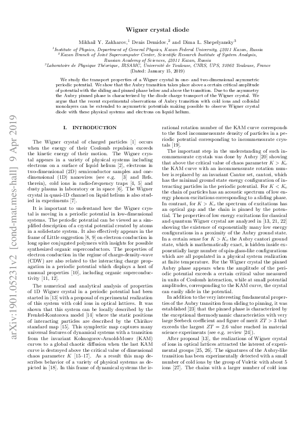 (PDF) Transport properties of a Wigner crystal in one- and two ...