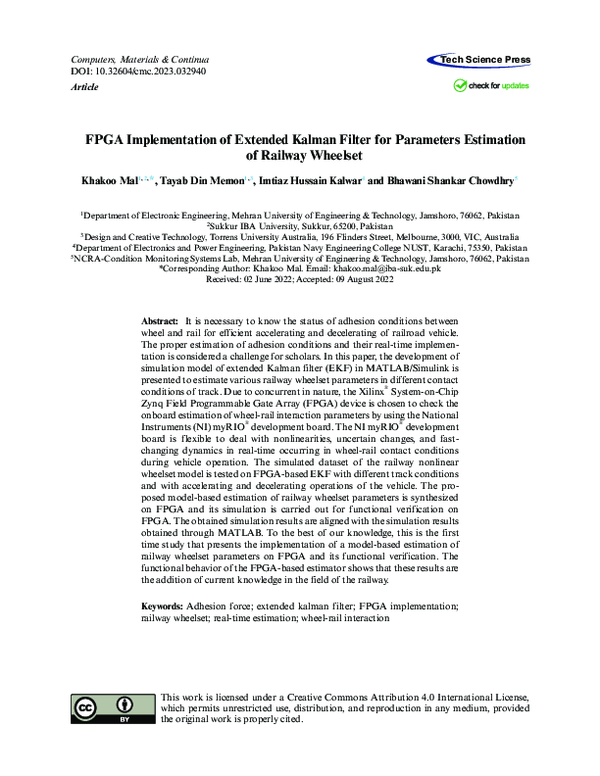 Pdf Fpga Implementation Of Extended Kalman Filter For Parameters Estimation Of Railway Wheelset