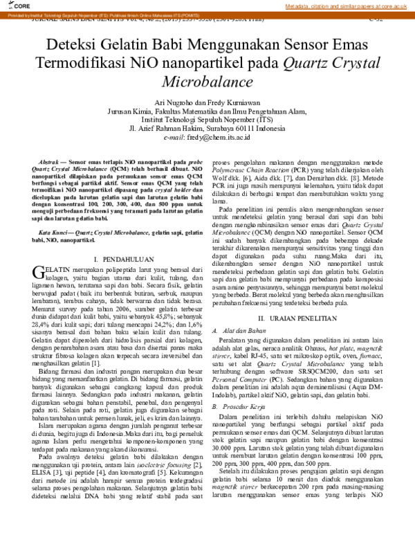 (PDF) Deteksi Gelatin Babi Menggunakan Sensor Emas Termodifikasi NiO Nanopartikel pada Quartz ...