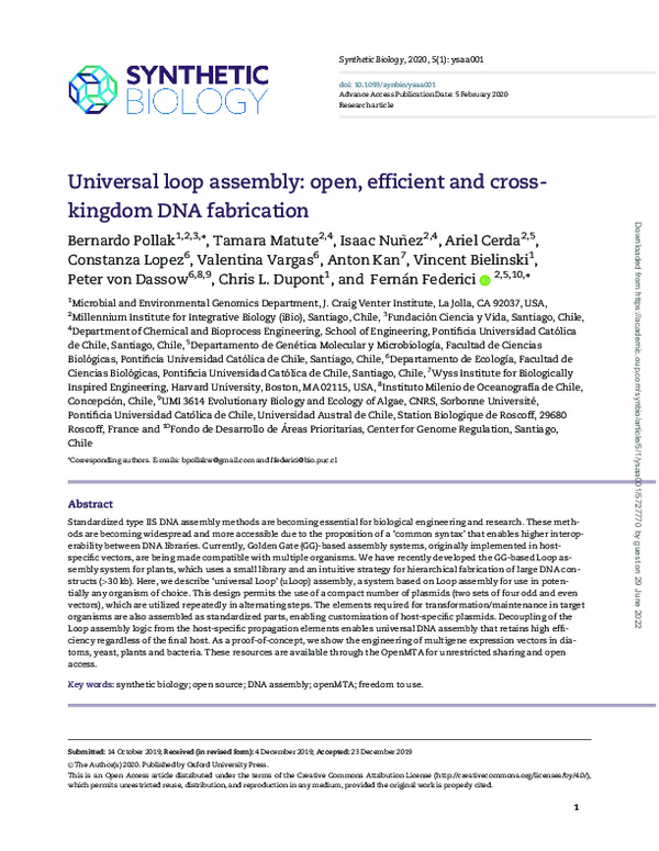 (PDF) Universal loop assembly: open, efficient and cross-kingdom DNA ...