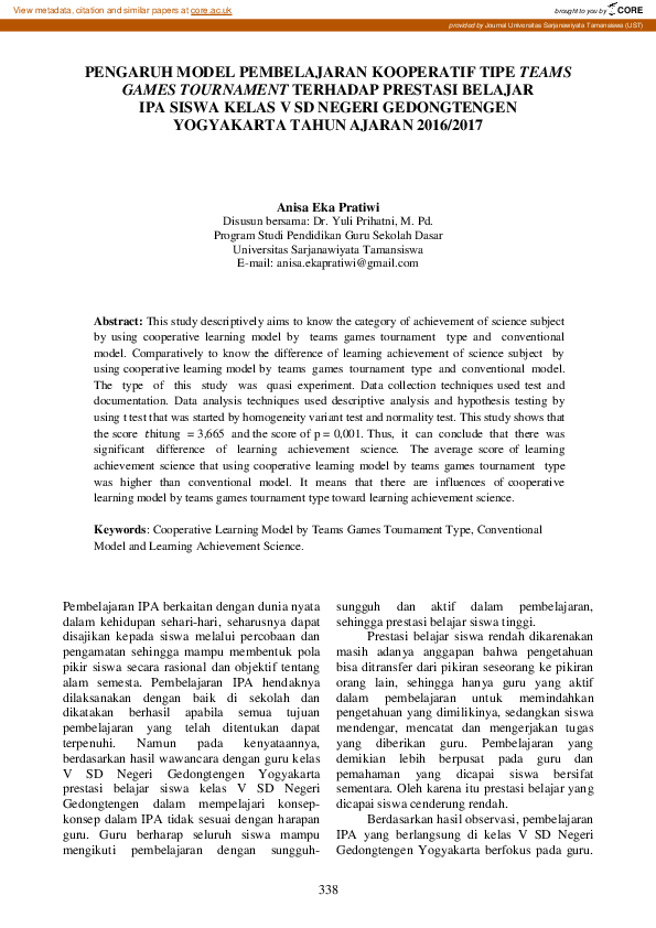 (PDF) Pengaruh Model Pembelajaran Kooperatif Tipe Teams Games Tournament Terhadap Prestasi ...