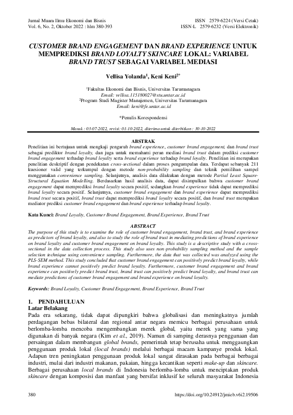 (PDF) Customer Brand Engagement Dan Brand Experience Untuk Memprediksi Brand Loyalty Skincare ...