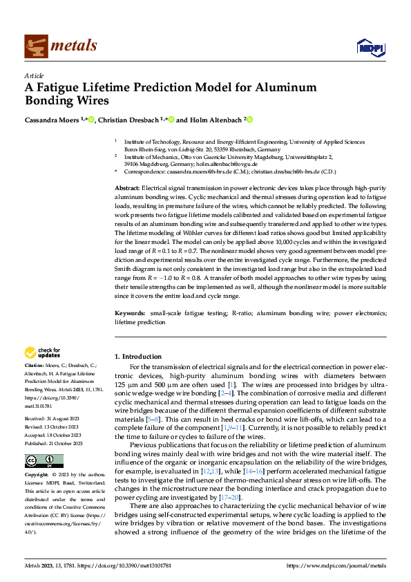 (PDF) A Fatigue Lifetime Prediction Model for Aluminum Bonding Wires