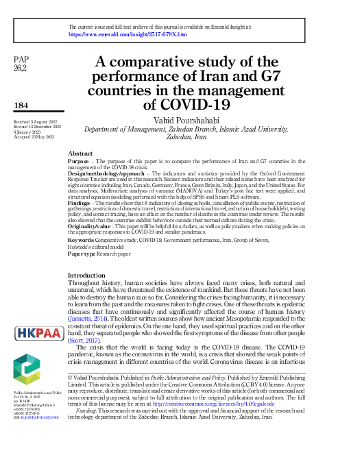 (PDF) A comparative study of the performance of Iran and G7 countries ...