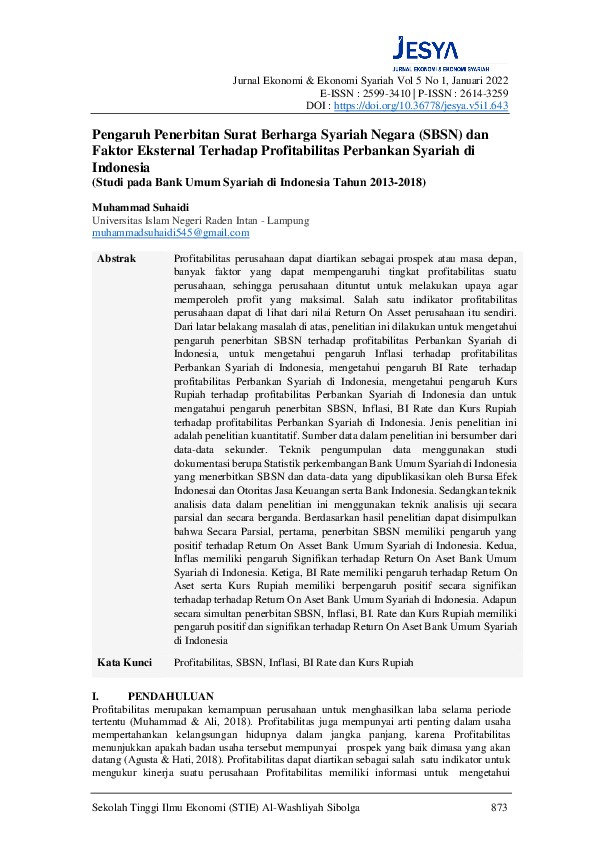 (PDF) Pengaruh Penerbitan Surat Berharga Syariah Negara (SBSN) dan Faktor Eksternal Terhadap ...
