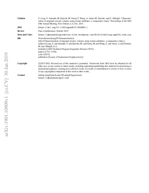 (PDF) Characterization of migrated seismic volumes using texture ...