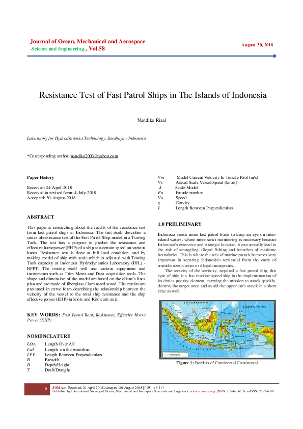 (PDF) Resistance Test of Fast Patrol Ships in The Islands of Indonesia