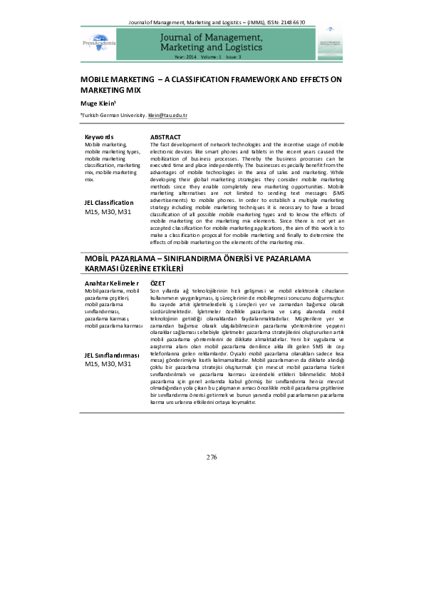 (PDF) Mobile marketing: a classification framework and effect on ...