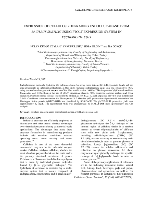 (PDF) Expression of Cellulose-Degrading Endoglucanase from Bacillus ...