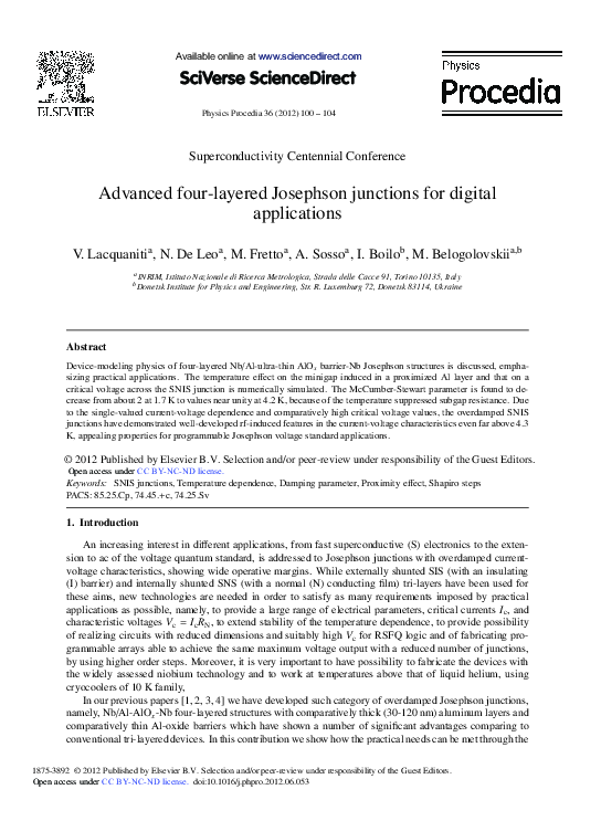 (PDF) Advanced Four-Layered Josephson Junctions for Digital Applications