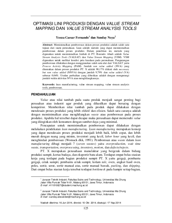 (PDF) Optimasi Lini Produksi Dengan Value Stream Mapping Dan Value ...