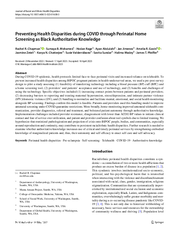 (PDF) Preventing Health Disparities during COVID through Perinatal Home ...