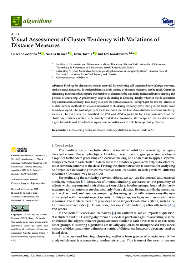 (PDF) Visual Assessment of Cluster Tendency with Variations of Distance Measures
