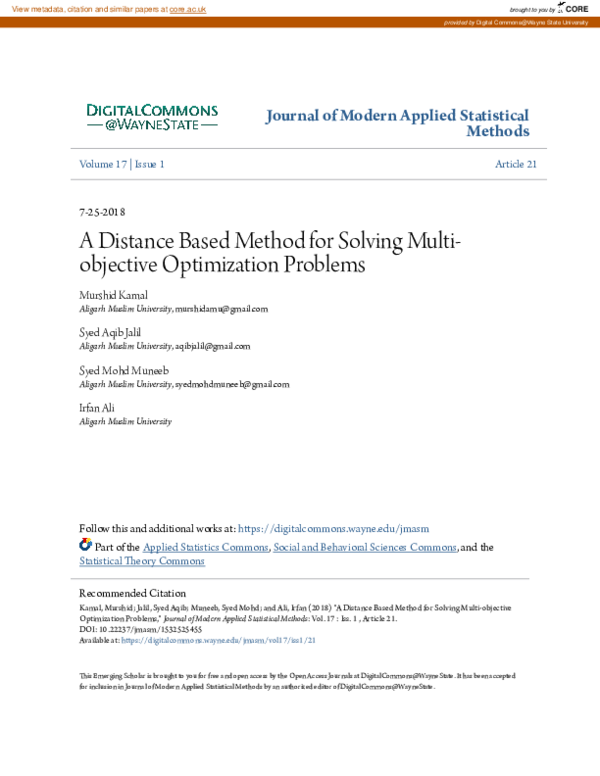(PDF) A Distance Based Method for Solving Multi-Objective Optimization ...