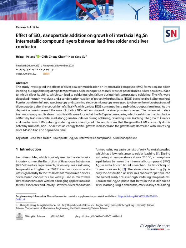 (PDF) Effect of SiO2 nanoparticle addition on growth of interfacial ...