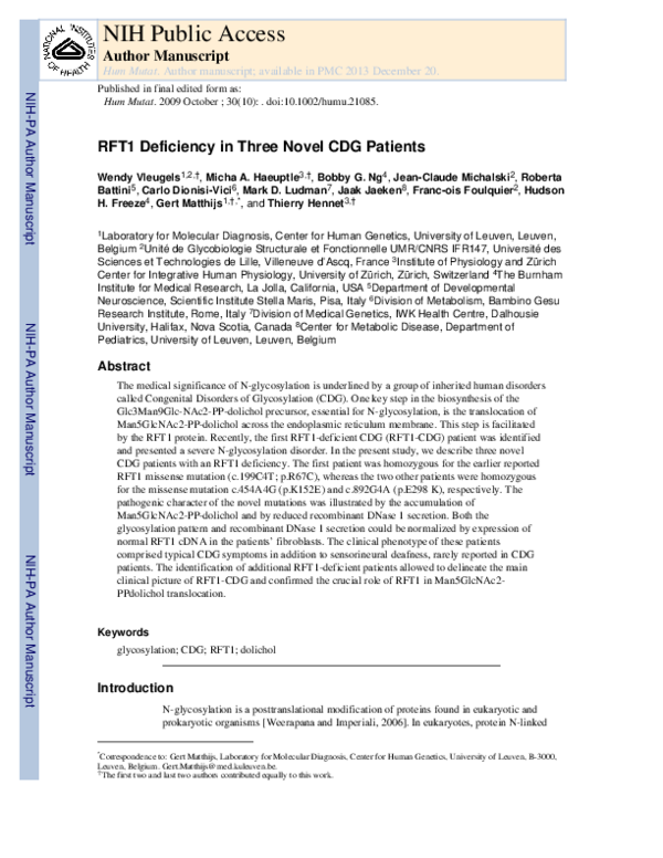 (PDF) RFT1 deficiency in three novel CDG patients